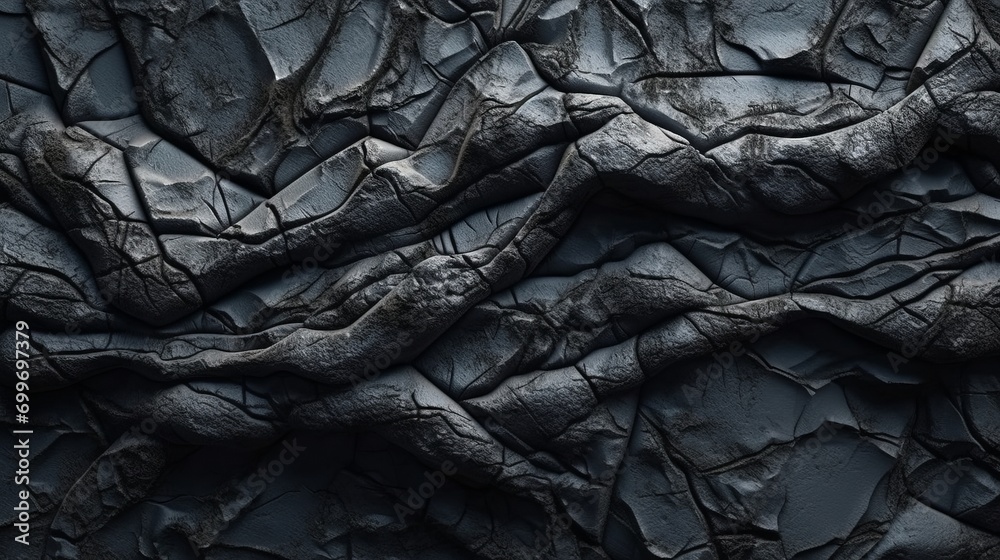 Volumetric rock texture with cracks. Black stone background with copy ...