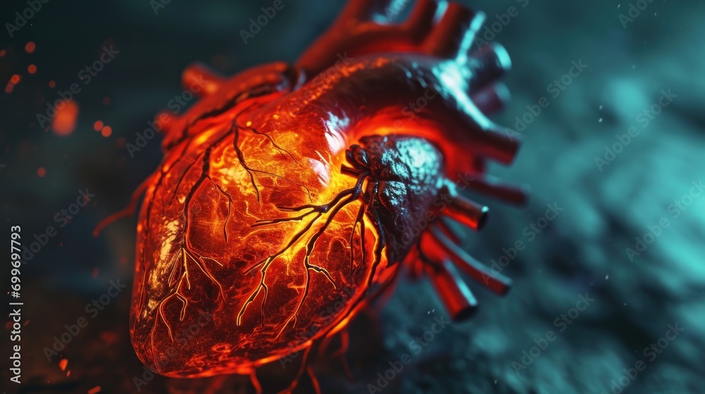 a close up of a human heart with blood running down the side of the ...