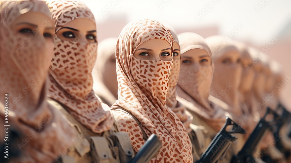 A row of Muslim women soldiers wearing veils AI generated image Stock ...