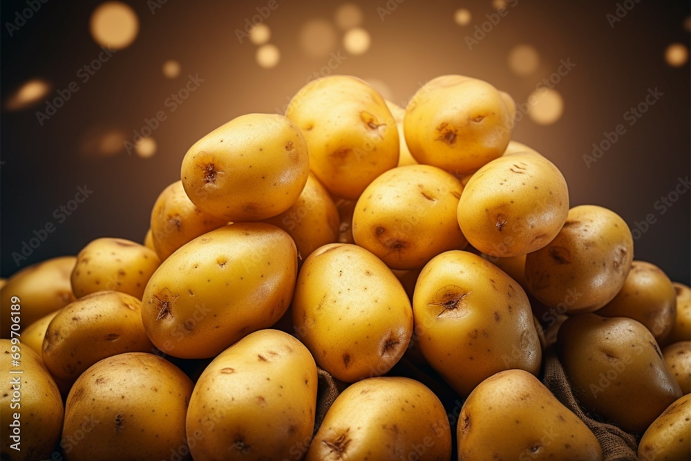 Nutrient rich spuds Raw potato background for promoting organic ...