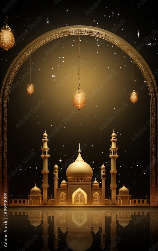 Elegant islamic background with illustration of mosque with ornate ...