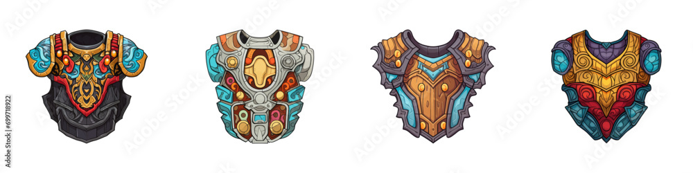 Cartoon chestplate set. Vector illustration Stock Vector | Adobe Stock