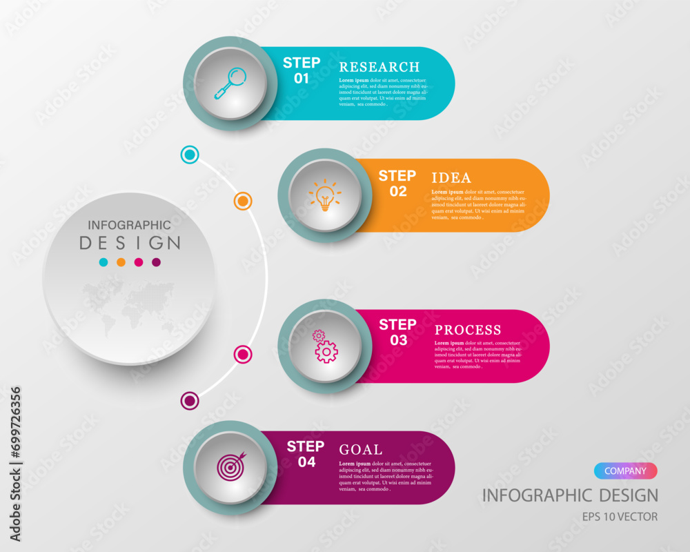 Infographic design 4 steps for diagrams, presentations, workflow layouts, banners, flowcharts ...