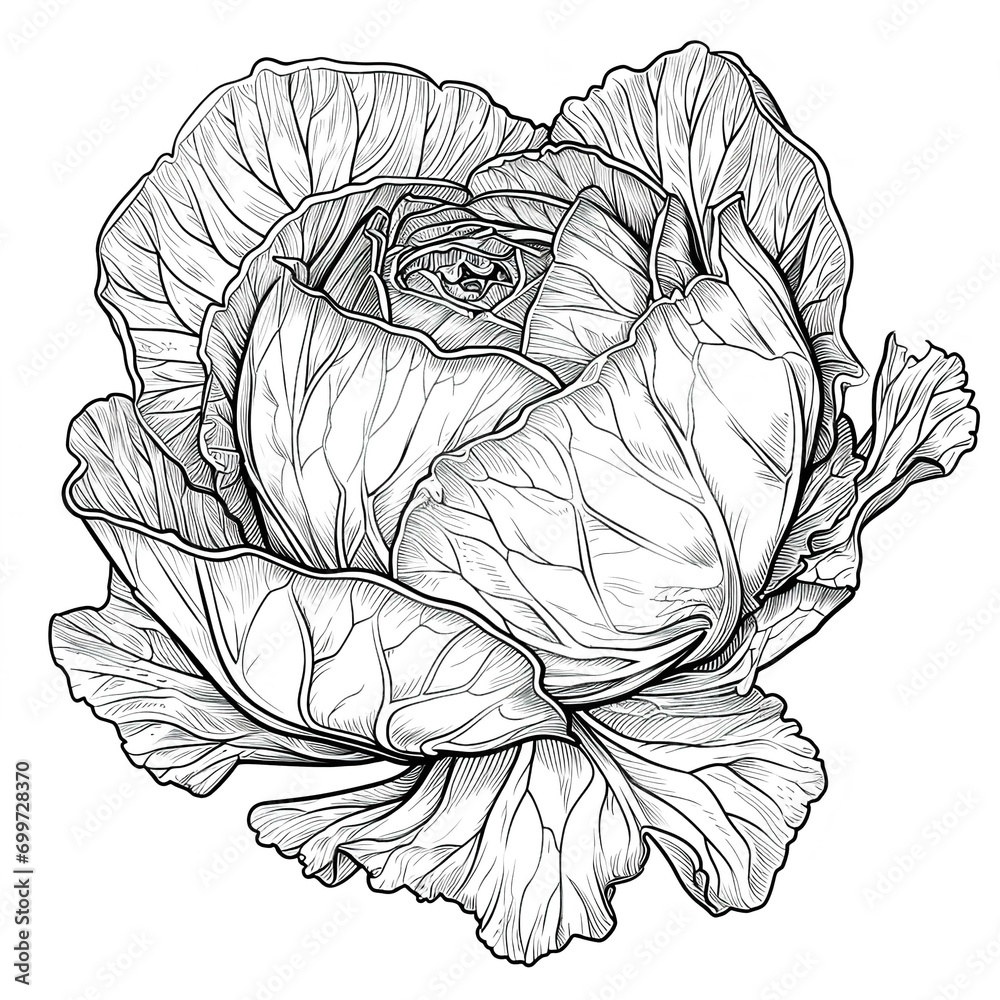 Minimalistic Cabbage Line Art Vector SVG Coloring Stock Illustration ...