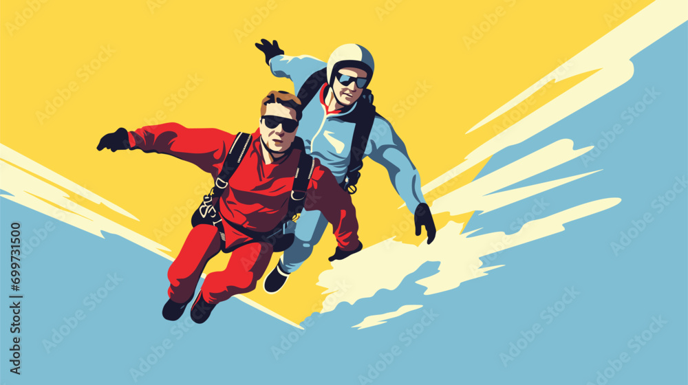 thrill of tandem skydiving in a vector scene featuring an experienced ...