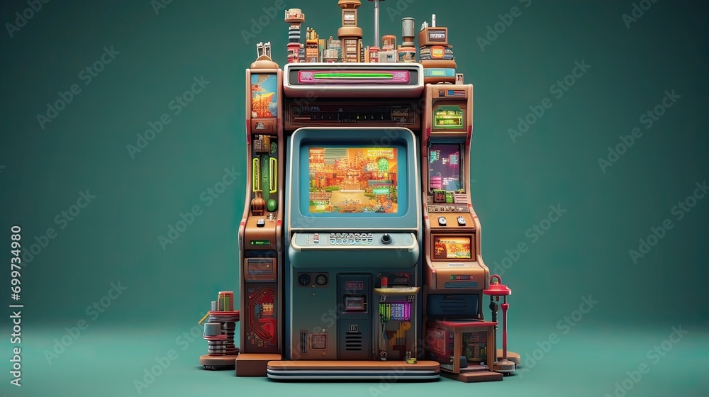 Retro, entertainment, gaming, coin-operated, joystick, pixelated ...