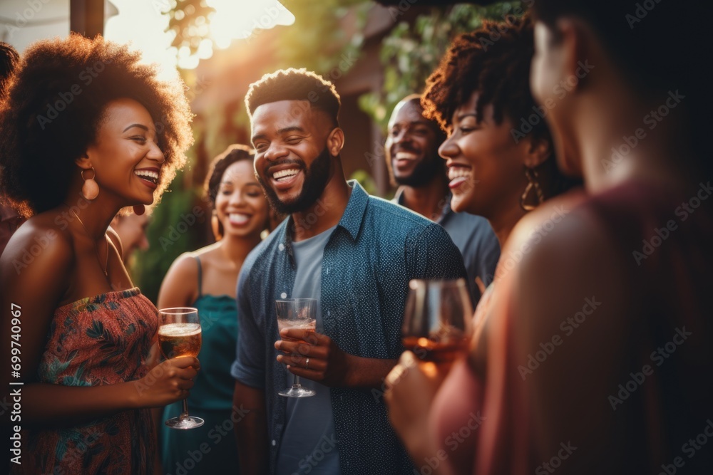 Smiling group of young African American people drinking together Stock Photo | Adobe Stock