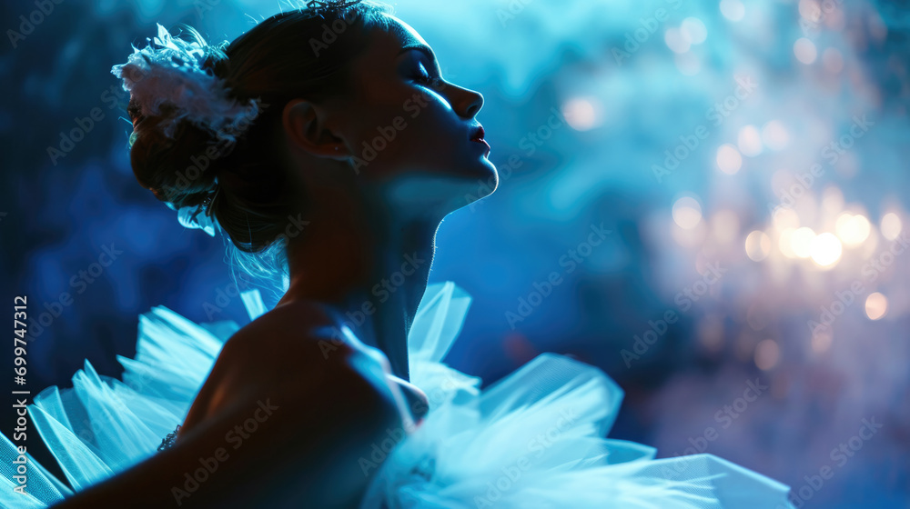 Ballerina dancing in Kotra colour on stage with a little smoke and dust ...