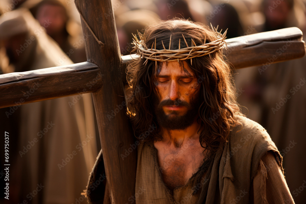Jesus with the cross on his shoulders Stock Photo | Adobe Stock