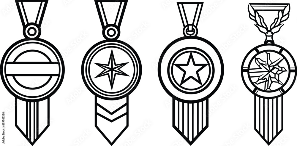 Vetor de Medal line art vector illustration set, award emblem, victory ...
