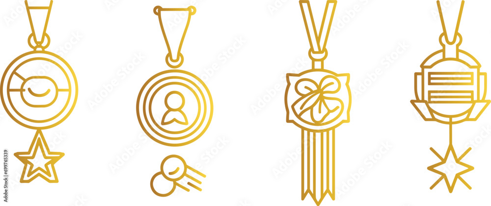 Medal line art vector illustration set, award emblem, victory symbol ...