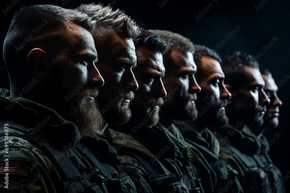 Portraits of Special Forces Soldiers Aligned and Serious in an Armed ...