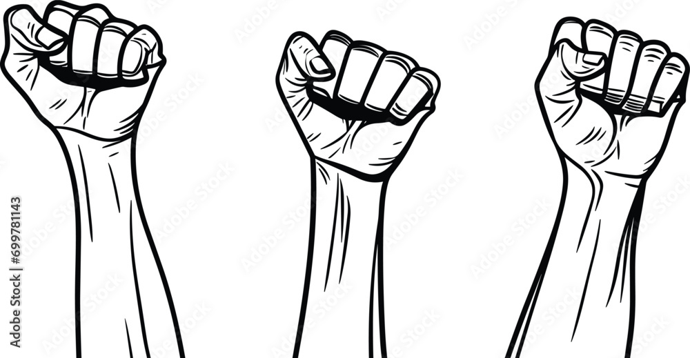 Vetor de Line Art Vector Hand Fist Raised: Black History Month ...