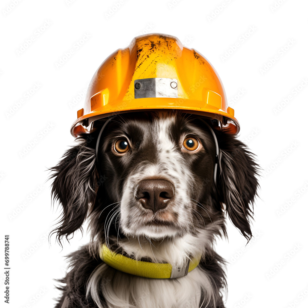 Canine Dressed as a Construction Worker on a Job Site Wearing a Safety ...