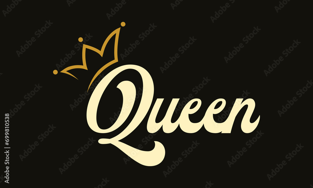 Vector handwritten lettering word queen with crown illustration ...