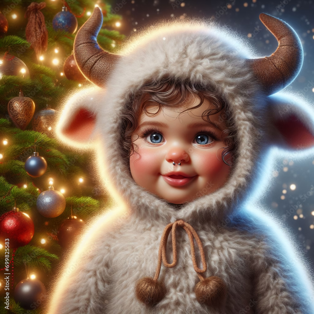 Zodiac sign Taurus: adorable little girl in a bull costume with horns ...