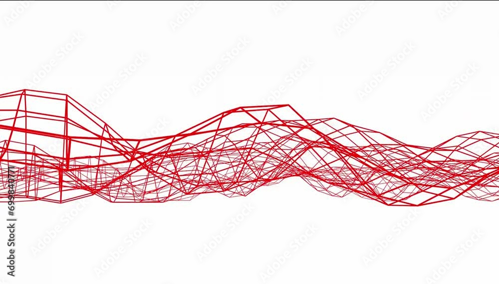 White background of red dynamic lines. Wave grid. Animated screensaver ...