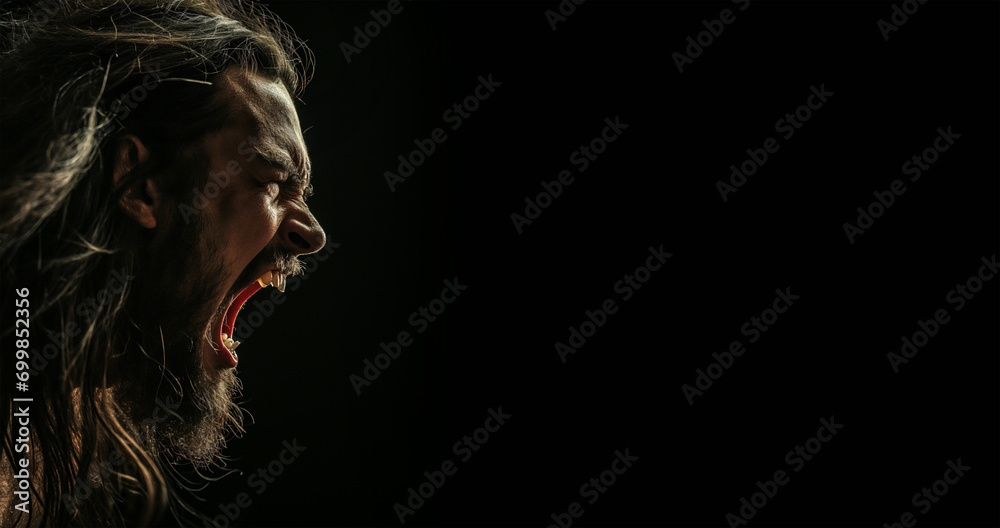 profile view of Jesus Christ yelling - cleansing of the temple concept ...