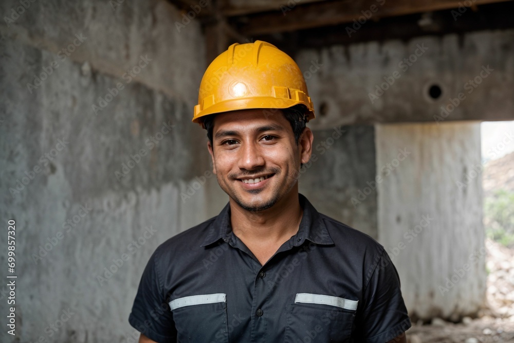 portrait of a Hispanic construction worker handyman in South America ...