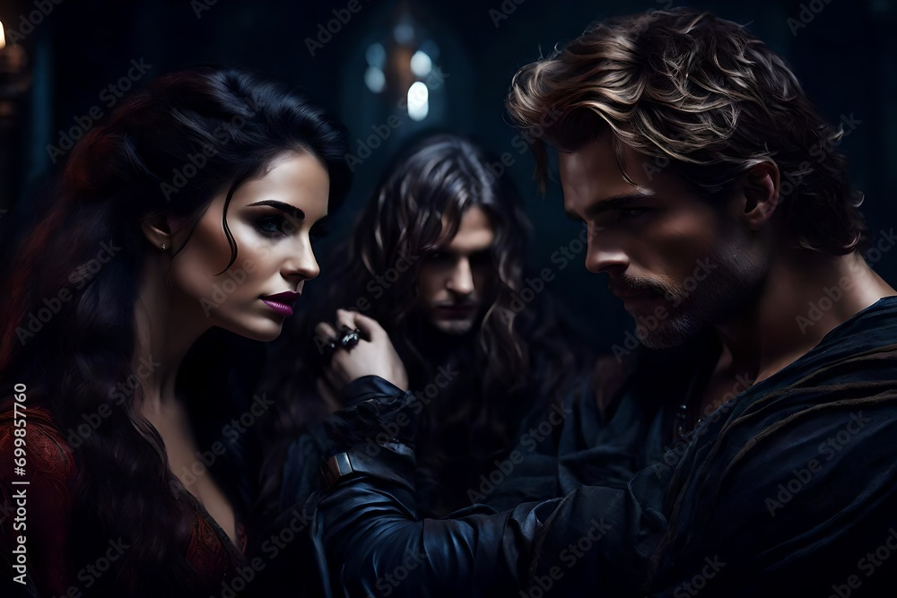 Beautiful girl and handsome man in werewolf academy, mystic, dark ...