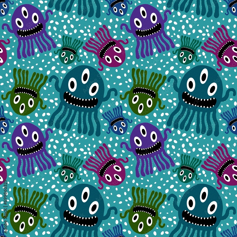 Cartoon monsters seamless octopus aliens pattern for wrapping paper and ...