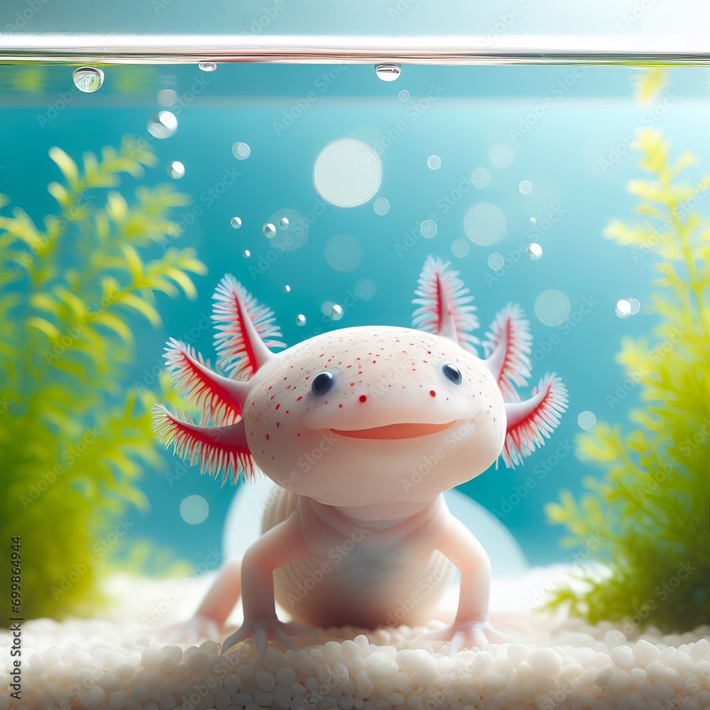 Smiling Axolotl in Aquarium - A charming, high-resolution image of a ...