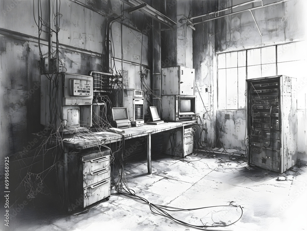 Eerie Abandoned Technology Graveyard - Vintage Computers and Desks in ...