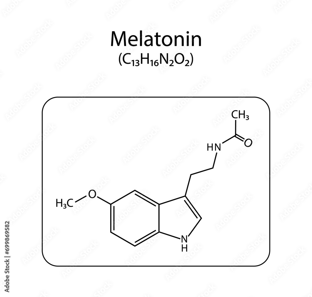 Melatonin structural chemical formula. Sleep hormone. Pineal gland. Isolated on white background ...