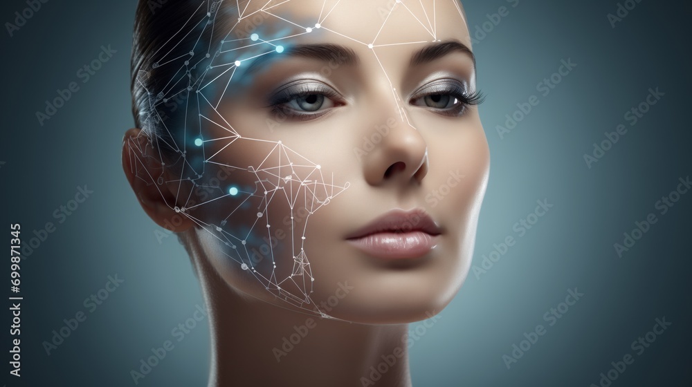 Facial rejuvenation beuty woman model with blue lights and neons, soft ...