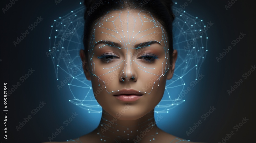 Facial rejuvenation beuty woman model with blue lights and neons, soft ...