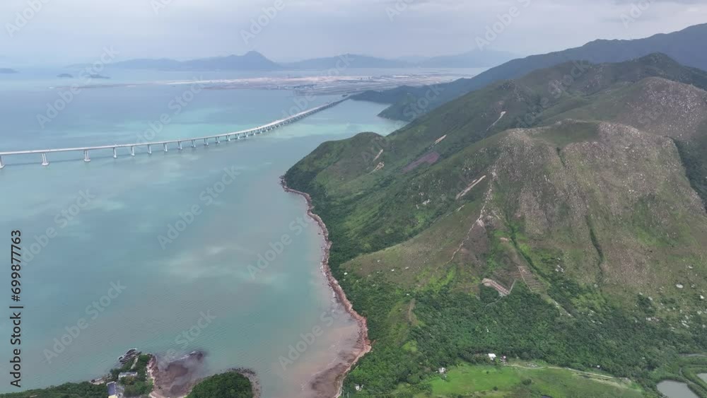 Aerial drone skyview of Hong Kong-Zhuhai-Macao Bridge at Chek Lap Kok ...