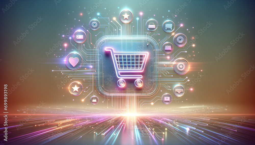 Futuristic AI-powered virtual shopping interface with holographic ...