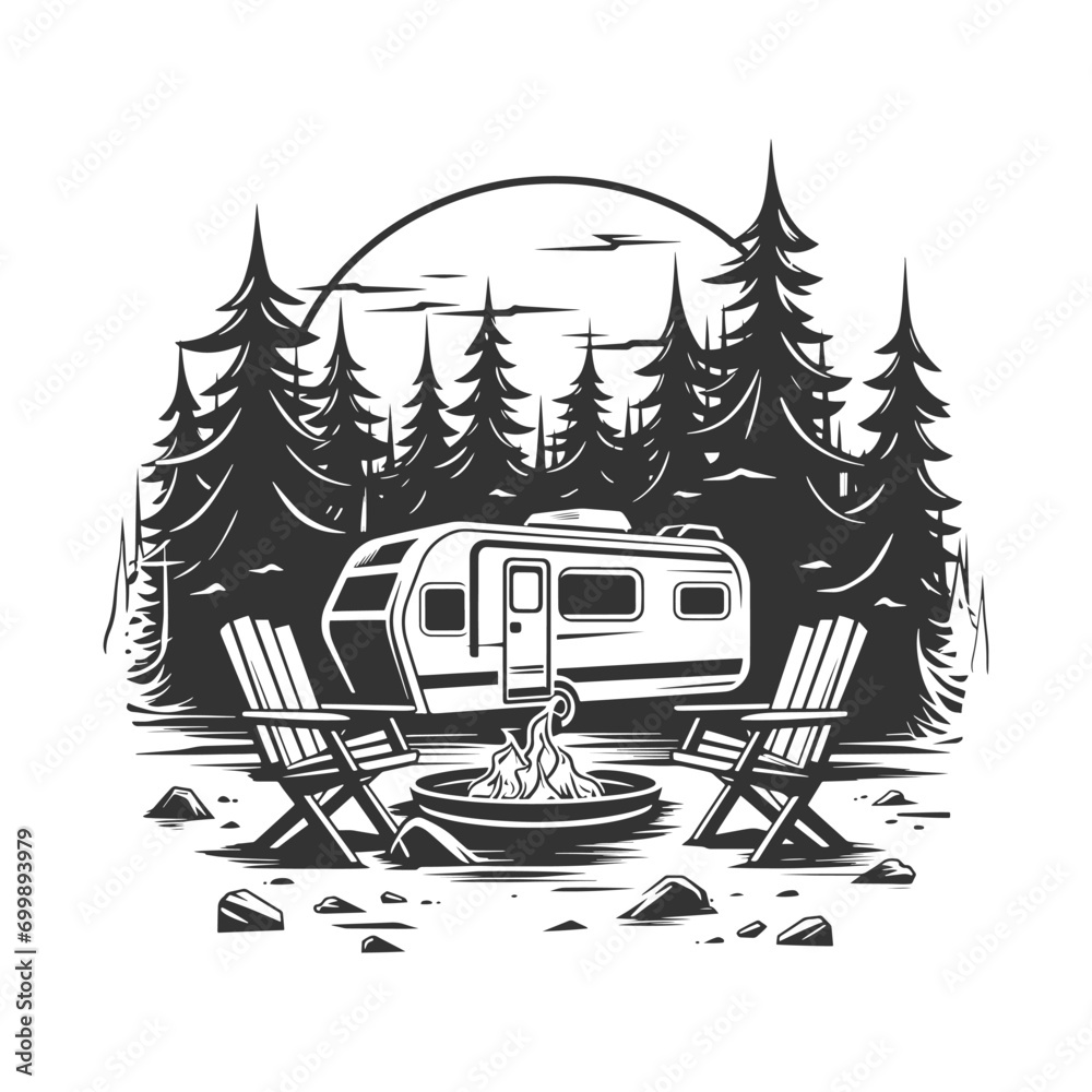 Caravan Illustration Clip Art Design Shape. Trailer Silhouette Icon ...