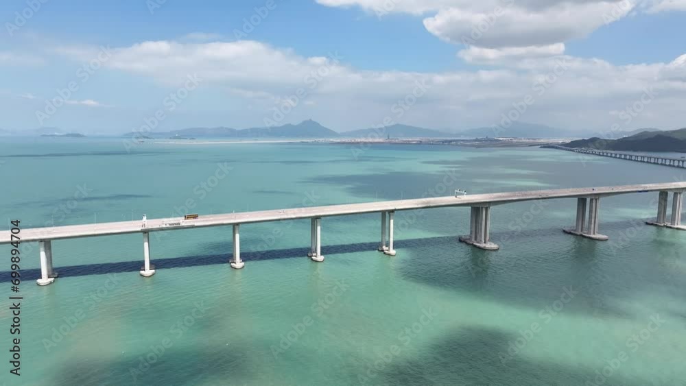 Aerial drone skyview of Hong Kong-Zhuhai-Macao Bridge at Chek Lap Kok ...