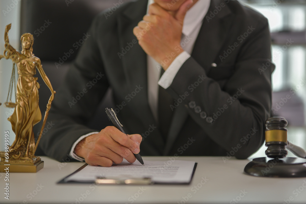 Partner lawyers or attorneys discussing a contract agreement ...