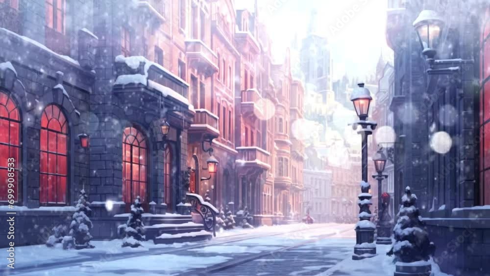 street in the old town in winter, loop video background animation ...