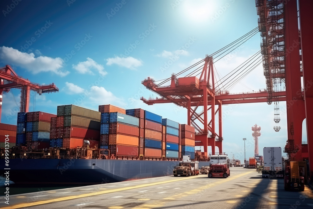 Cargo ship that full load container for logistics import export station ...