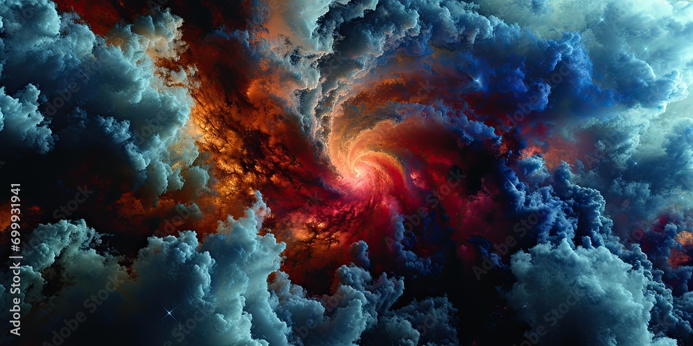 Epic cosmic cloud vortex with intense red and blue contrasts Stock ...