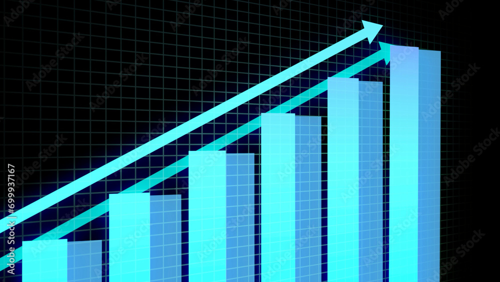 Growing arrow graph with grid line background. showing 3d arrow growth ...
