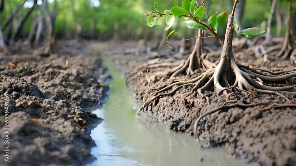 A closeup of a fertile mud flat in a mangrove ecosystem, home to a ...