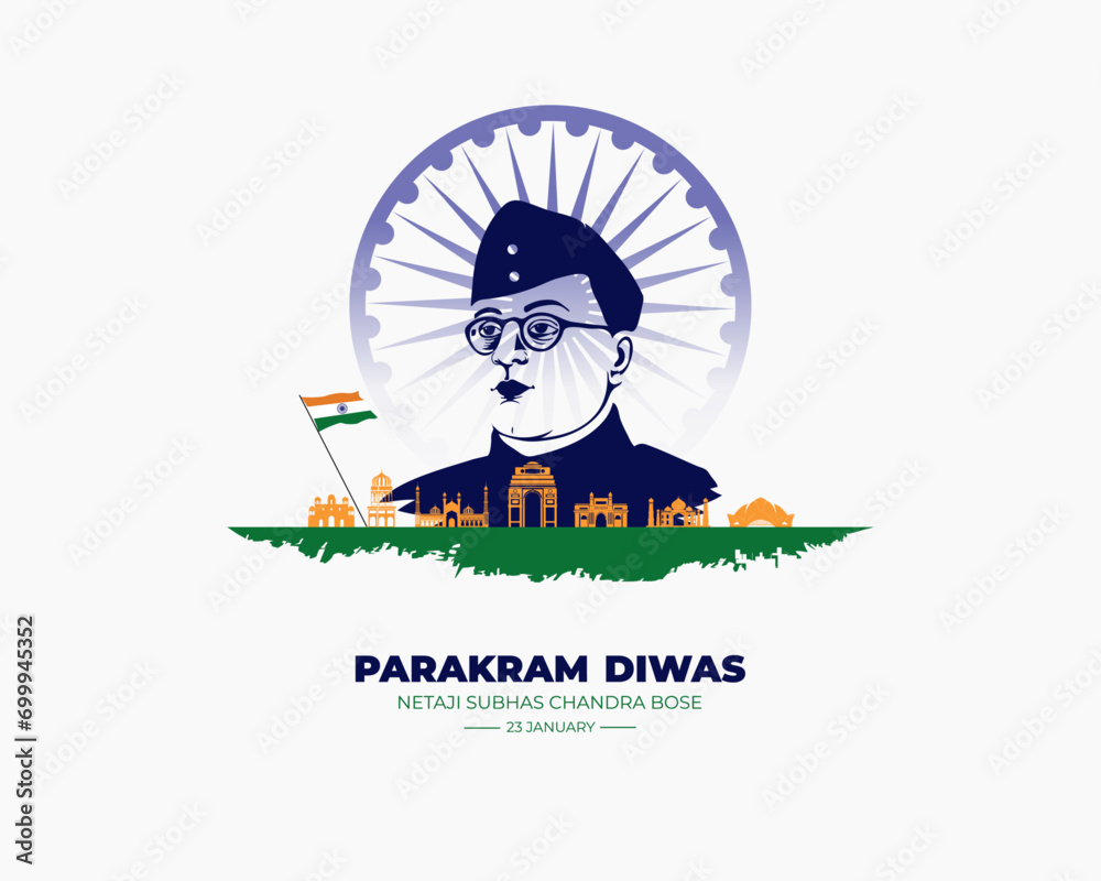 Parakram Diwas. 23 January. Netaji Subhash Chandra Bose vector art for ...