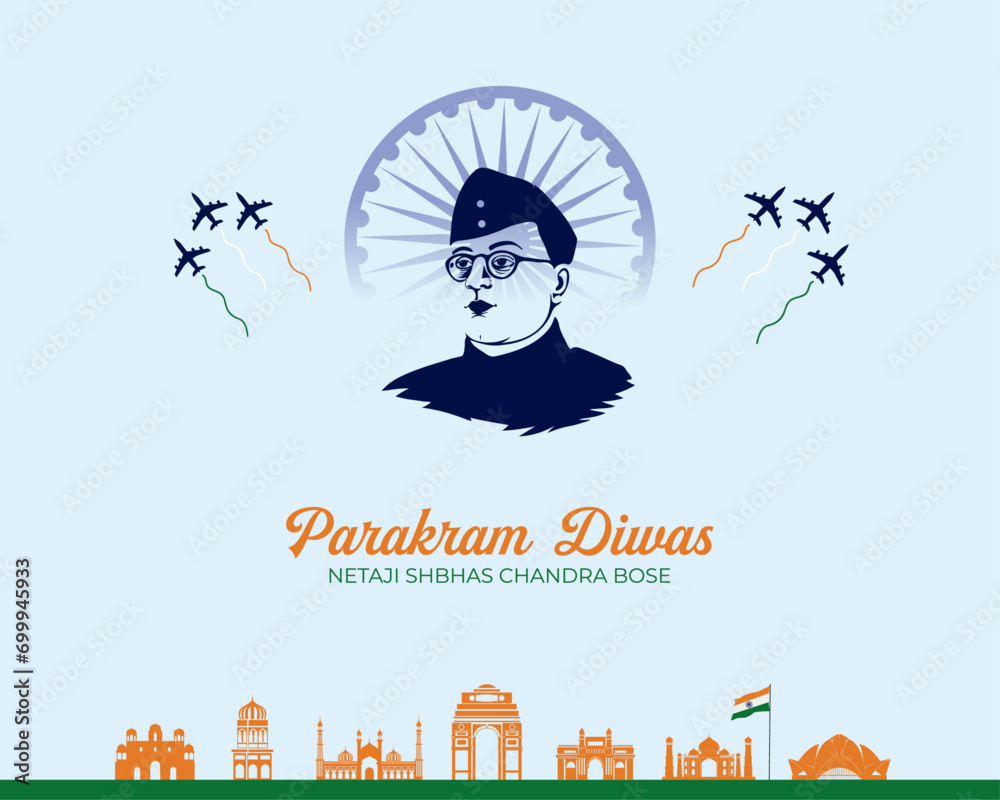 Parakram Diwas. 23 January. Netaji Subhash Chandra Bose vector art for ...