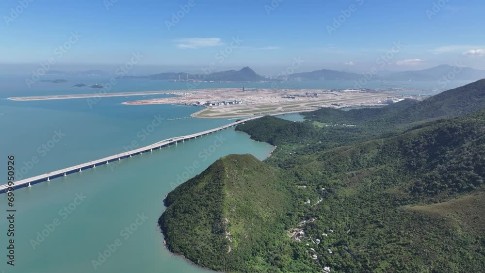 Aerial drone skyview of Hong Kong-Zhuhai-Macao Bridge at Chek Lap Kok ...