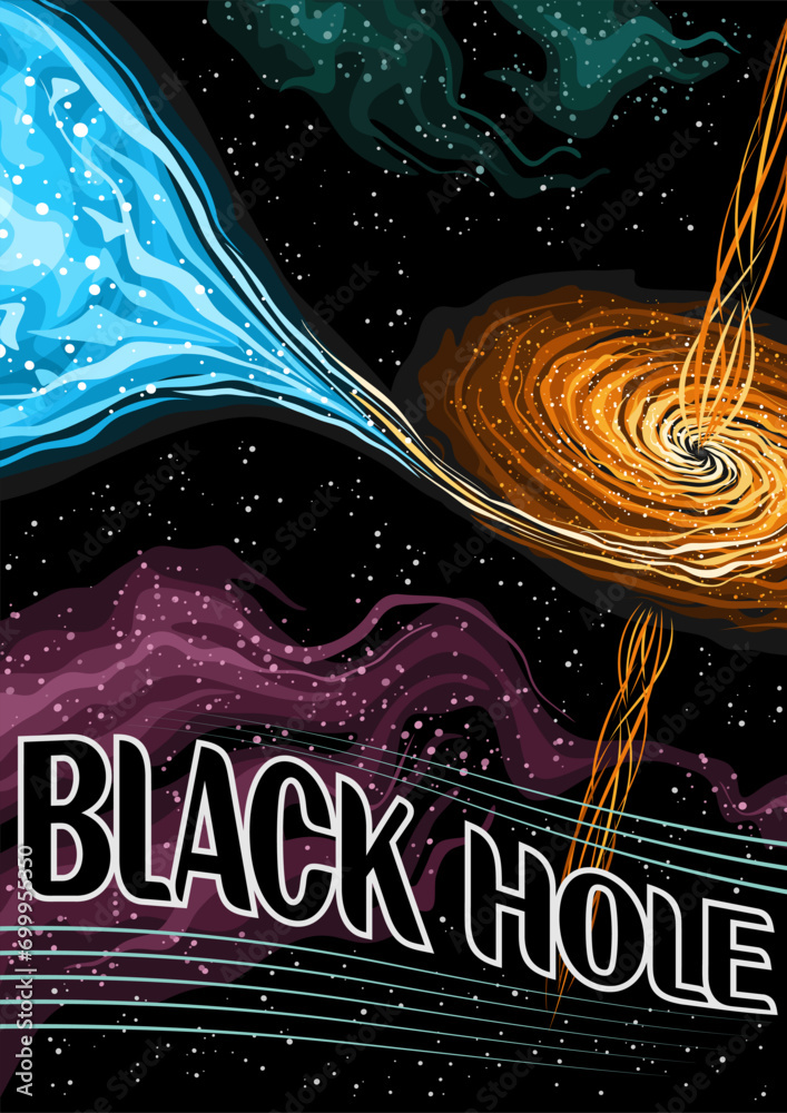 Vector Poster for Black Hole, vertical banner with cartoon design hot ...