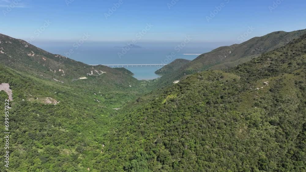 Aerial drone skyview of Hong Kong-Zhuhai-Macao Bridge at Chek Lap Kok ...