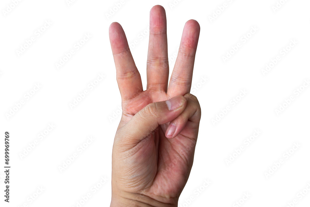 hand showing sign three isolated on transparent background, PNG Stock ...