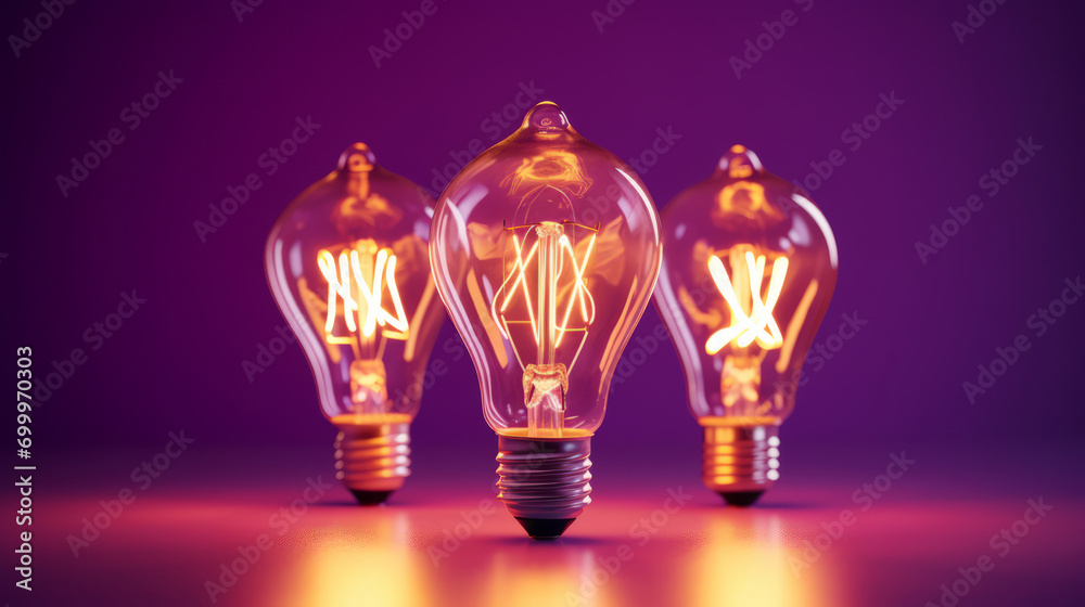 Group of light bulbs sitting on top of a table, featuring red light ...