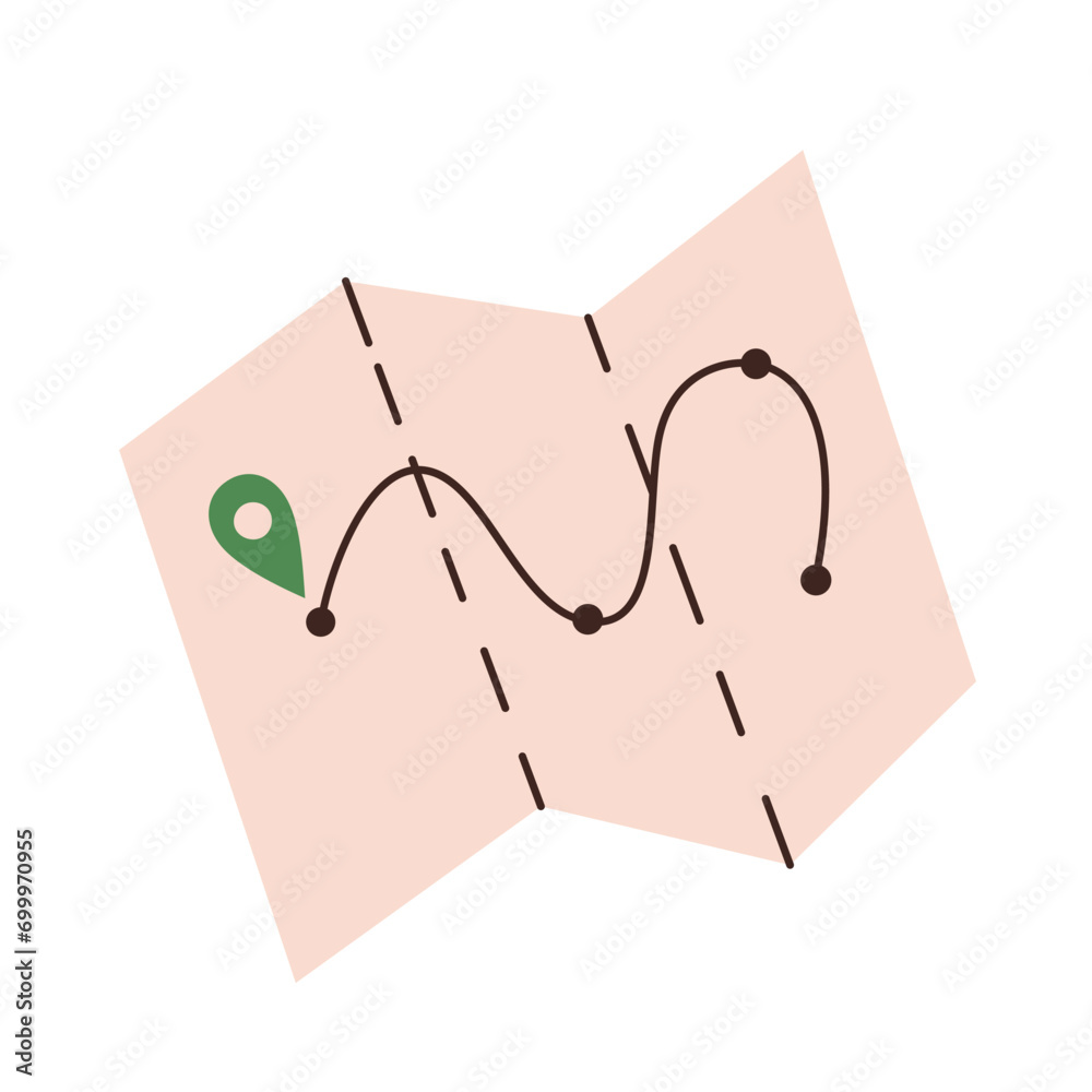 Travel map icon, vector doodle illustration of trip itinerary with ...