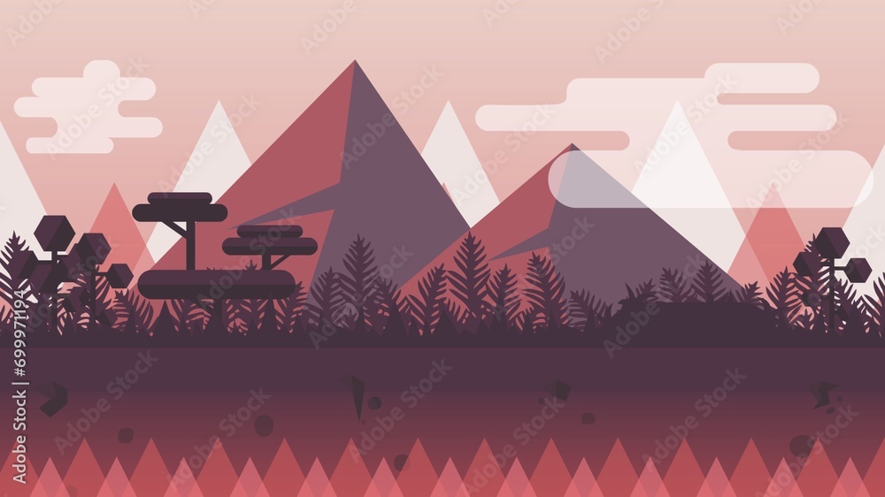 Flat animated vector background of natural views, schools, houses, and ...