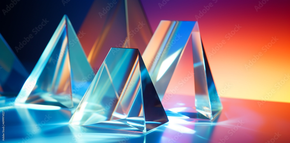 geometric prism glass Abstract blue tone background with close-up of ...